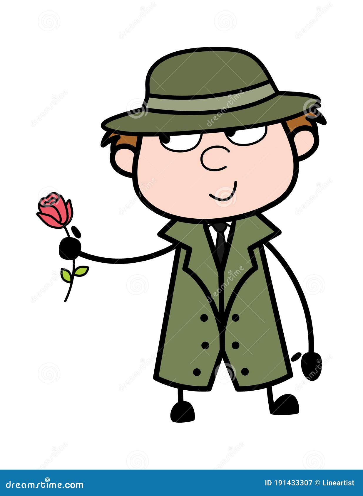 Cartoon Spy Giving a Red Rose Stock Illustration - Illustration of ...