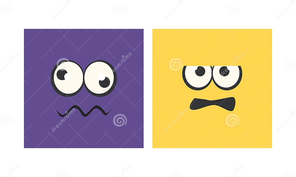 Cartoon Square Face with Emotion Expression Vector Set Stock Vector ...