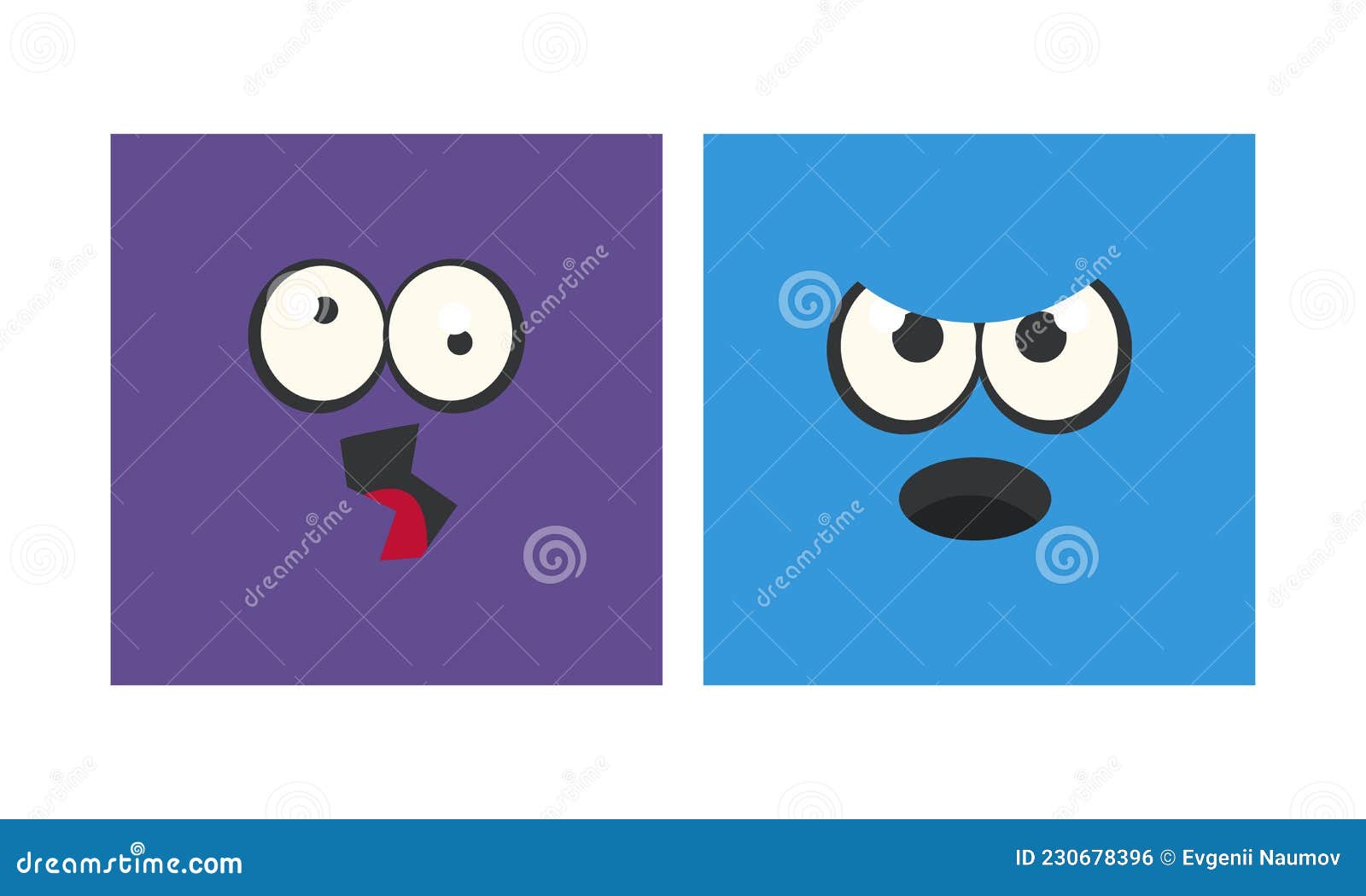Cartoon Square Face with Emotion Expression Vector Set Stock Vector ...