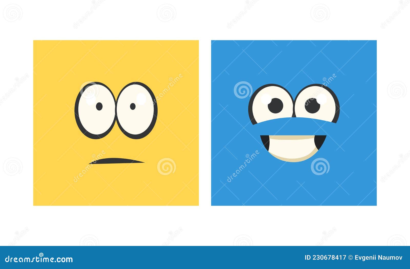 Cartoon Square Face with Emotion Expression Vector Set Stock Vector ...