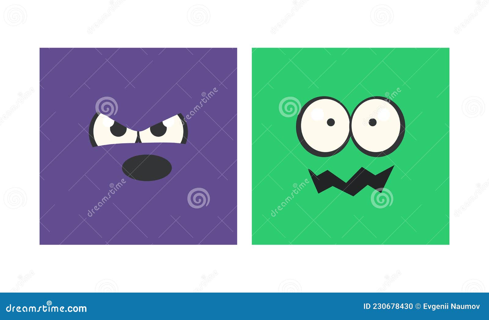 Cartoon Square Face with Emotion Expression Vector Set Stock Vector ...