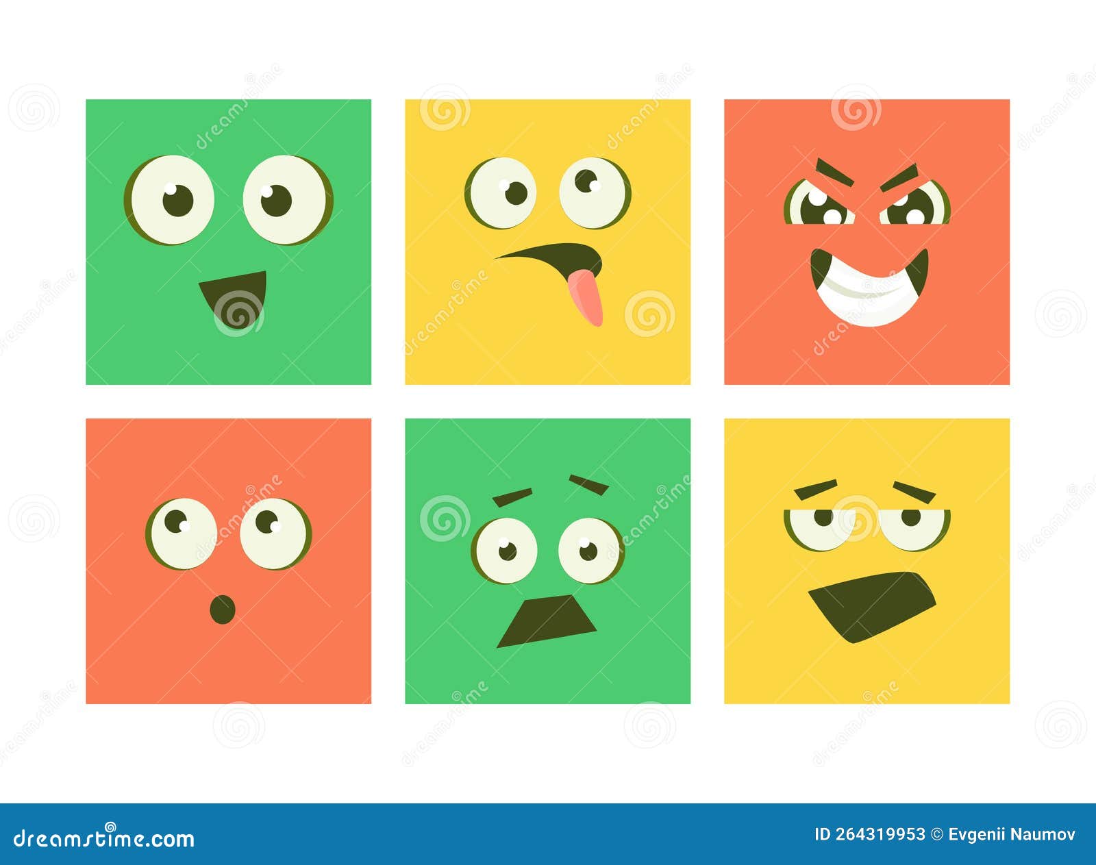 Cartoon Square Face with Emotion Expression Vector Set Stock Vector ...