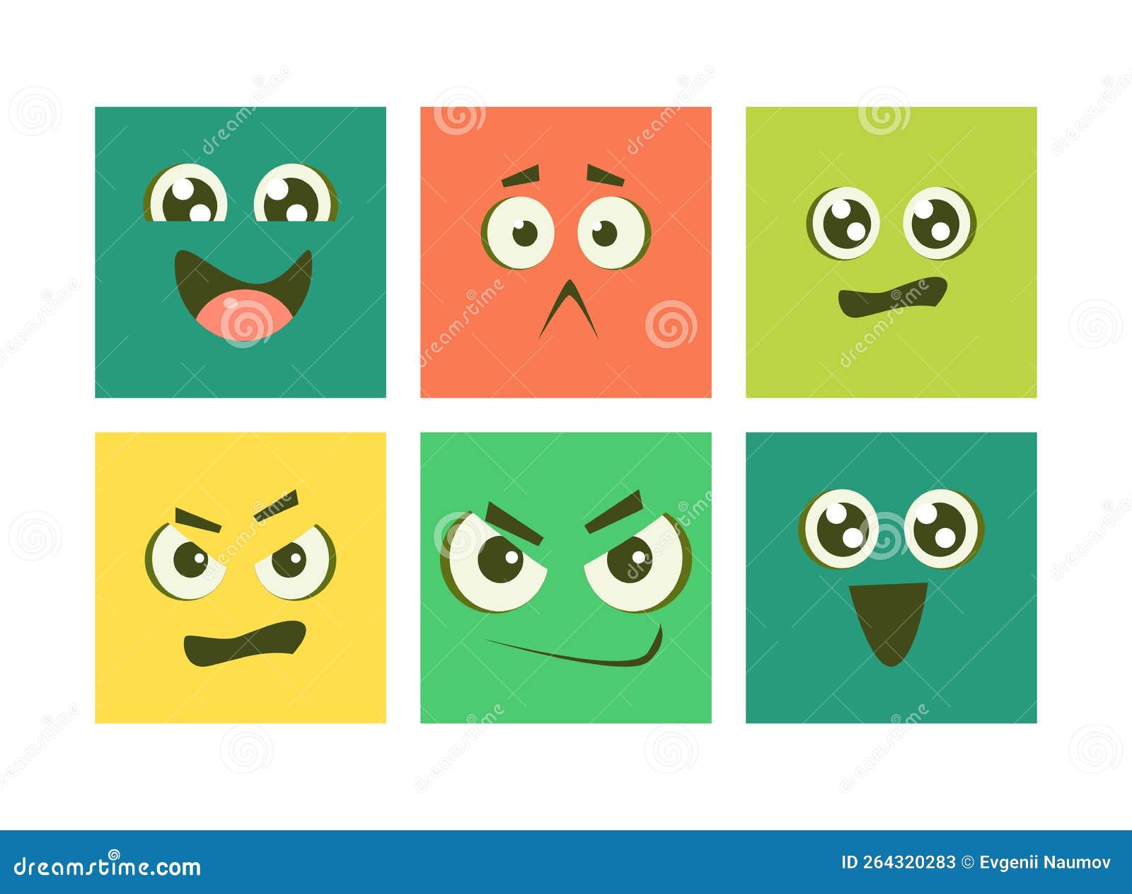 Cartoon Square Face with Emotion Expression Vector Set Stock Vector ...