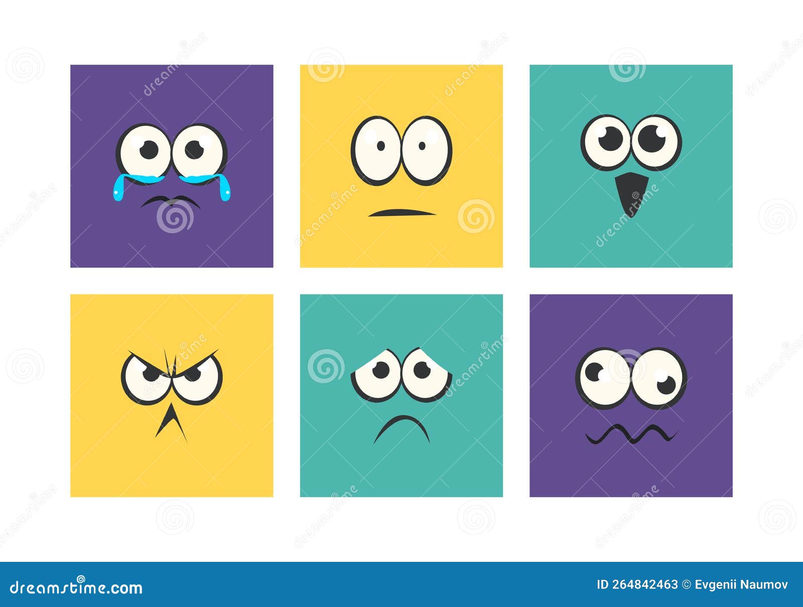 Cartoon Square Face with Emotion Expression Vector Set Stock Vector ...