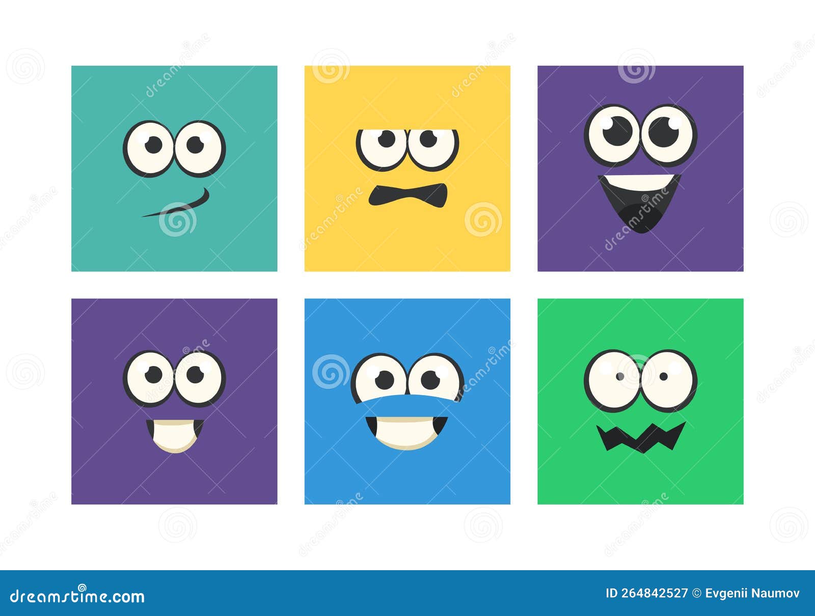 Cartoon Square Face with Emotion Expression Vector Set Stock Vector ...