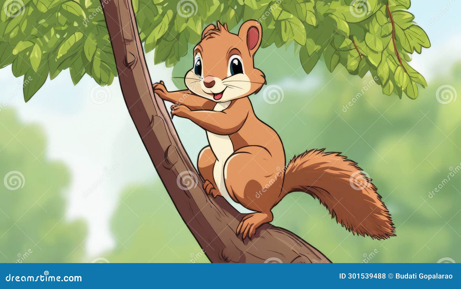 A Cartoon Squirrel Climbing a Tree Stock Illustration - Illustration of ...