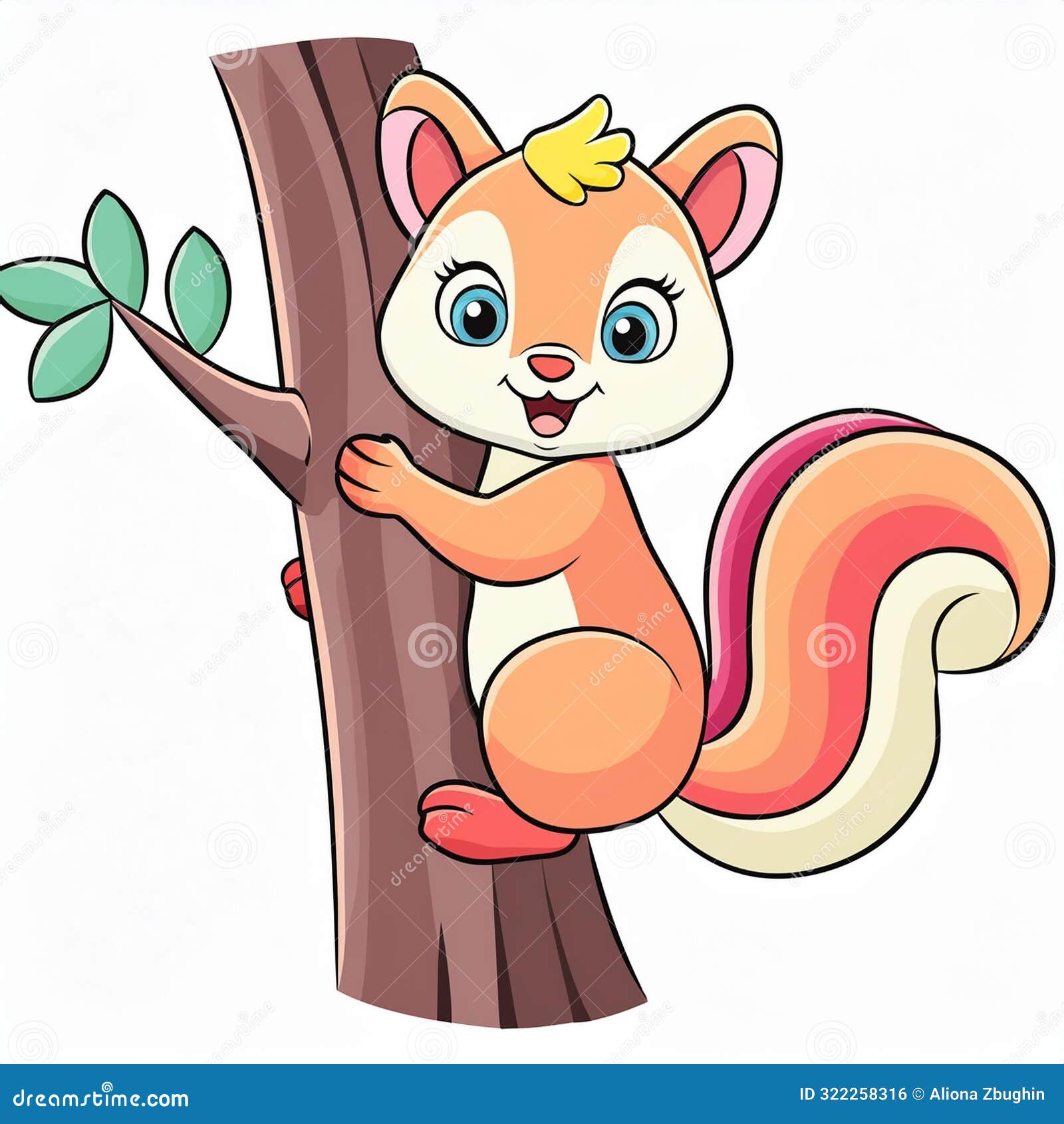 Cartoon Squirrel Climbing a Tree Stock Illustration - Illustration of ...