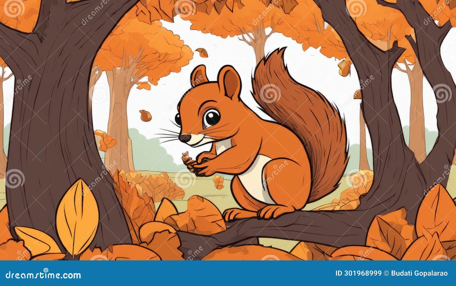 A Cartoon Squirrel Eating a Nut Stock Illustration - Illustration of ...