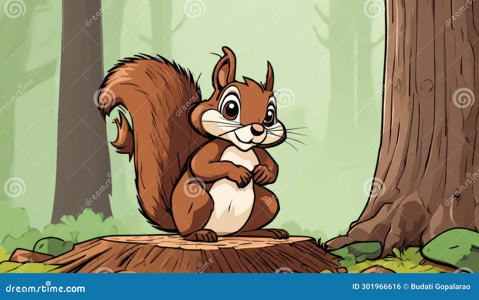 A Cartoon Squirrel Sitting on a Log Stock Illustration - Illustration ...