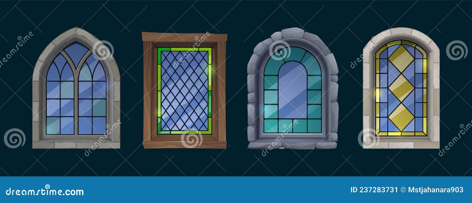 Cartoon Stained Glass Windows, Catholic Church Stock Vector ...