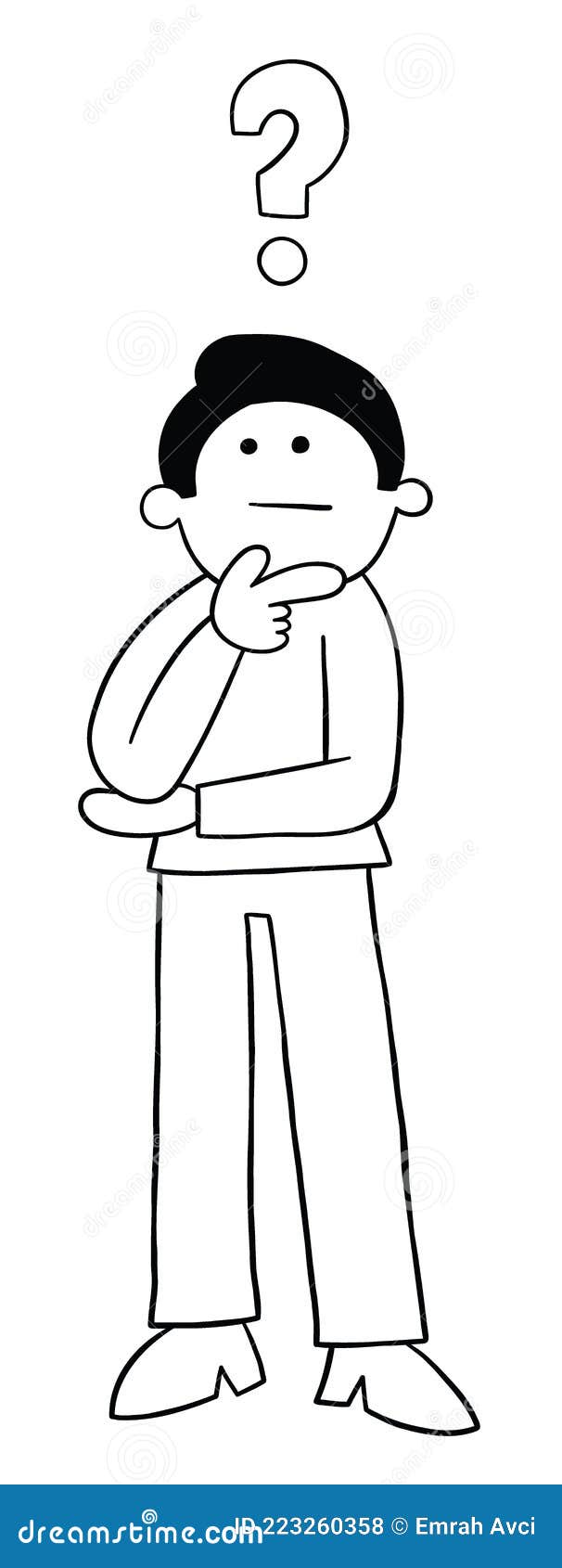 Cartoon Standing Young Man Thoughtful, Vector Illustration Stock Vector ...