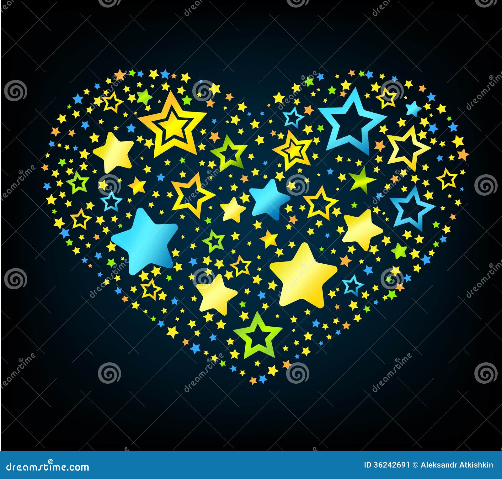 Cartoon star colored heart stock vector. Illustration of blue - 36242691
