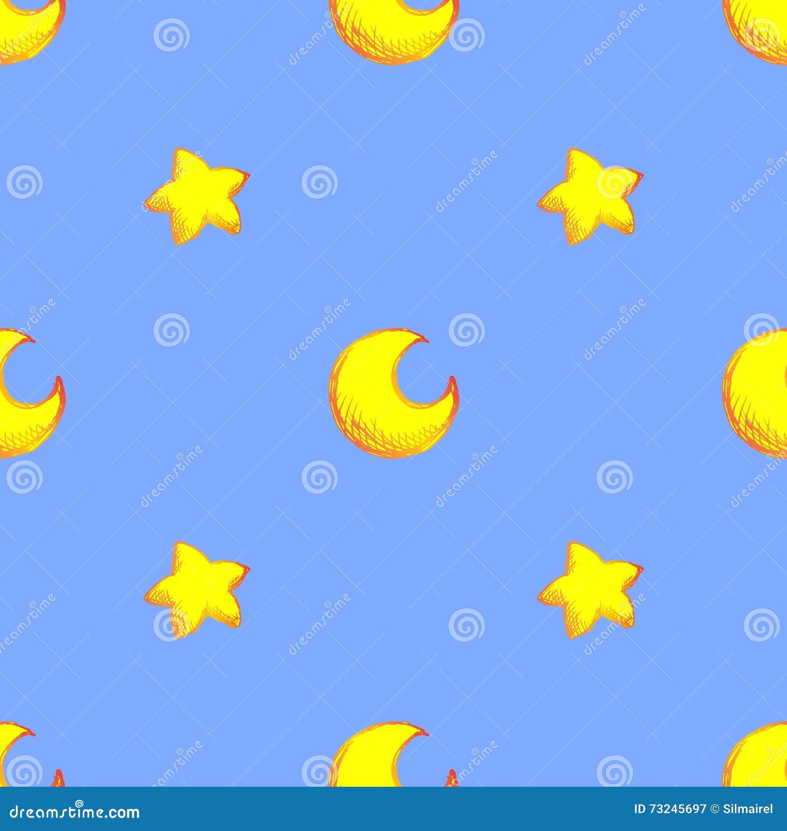 Cartoon Star Moon Sketch Ink Line Art Seamless Pattern Vector Stock ...