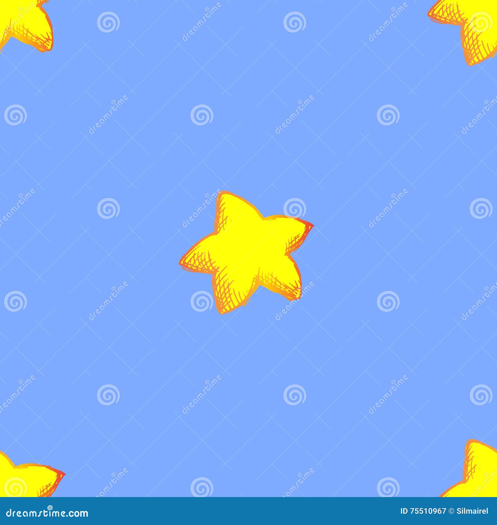 Cartoon Star Sketch Ink Line Art Seamless Pattern Vector Stock Vector ...