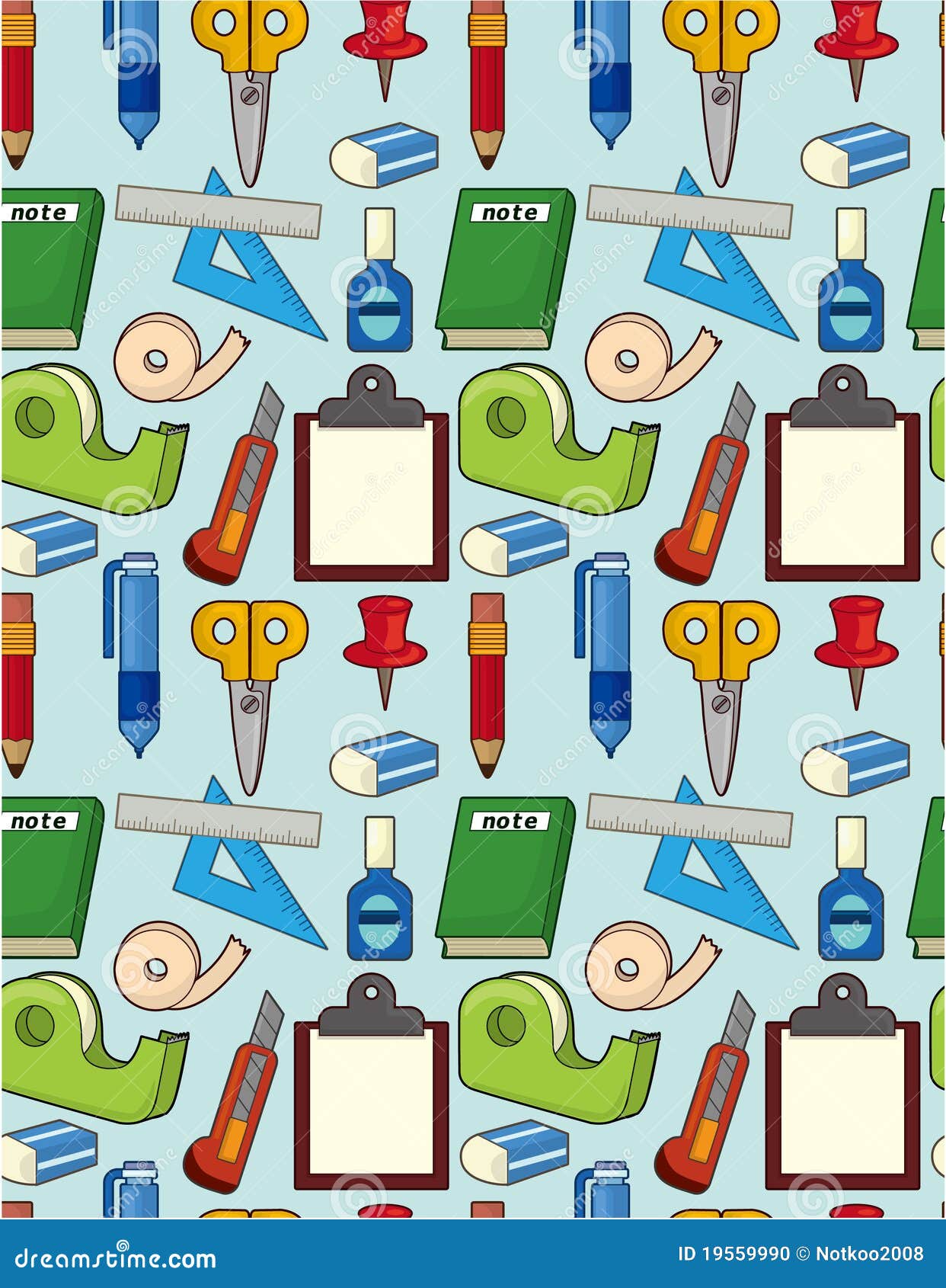 Cartoon Stationery Seamless Pattern Stock Vector - Illustration of ...