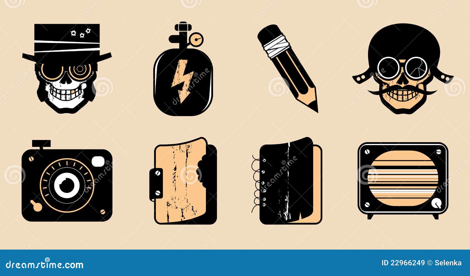 Cartoon steampunk icons. stock vector. Illustration of buisiness - 22966249