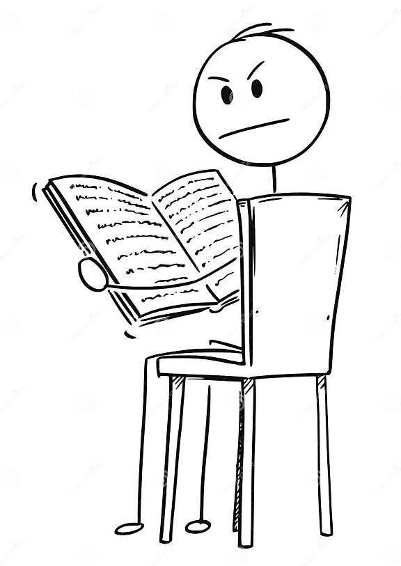 Cartoon Of Annoyed Man Sitting On Chair And Reading A Book Stock Vector