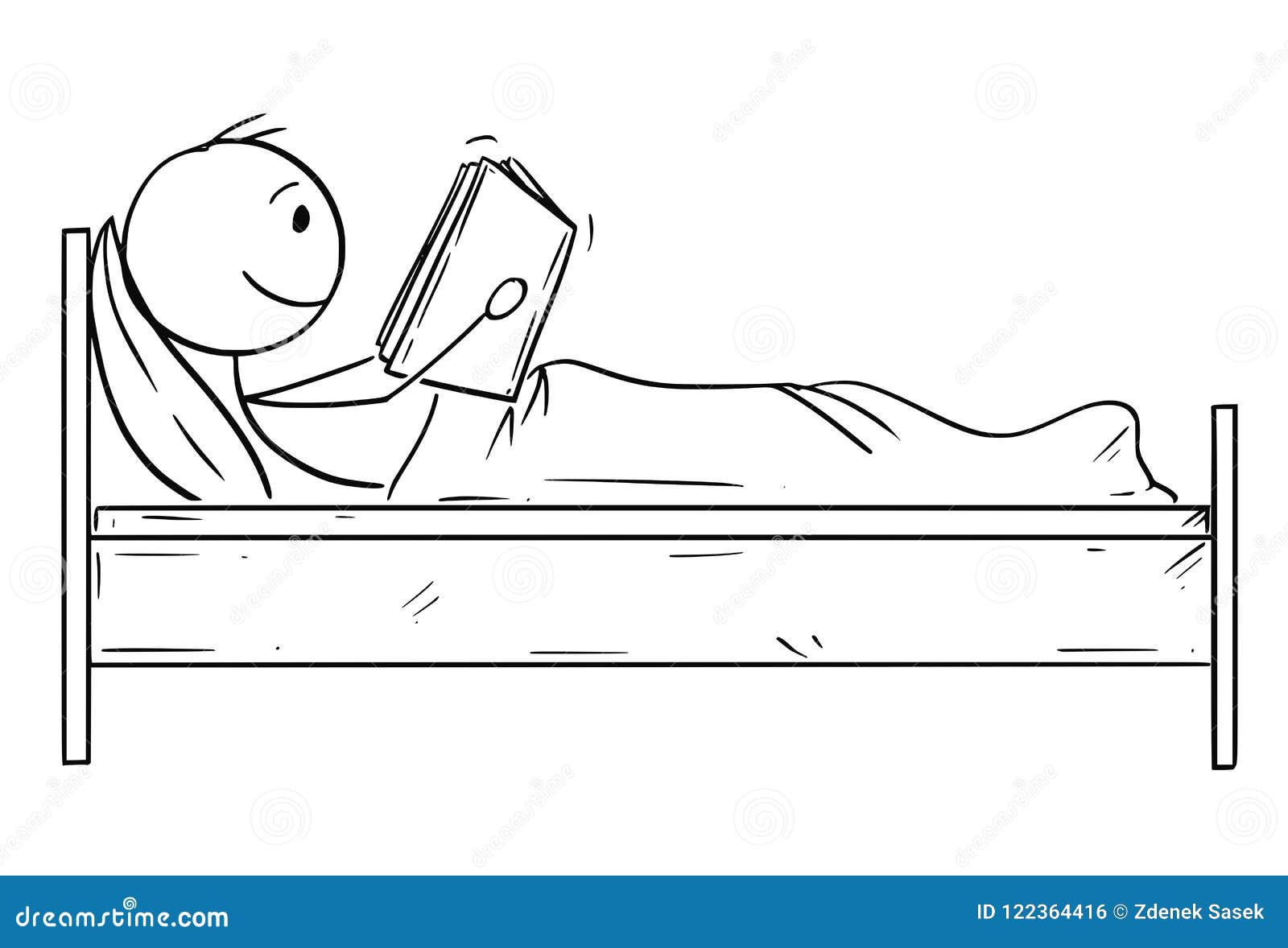 Cartoon of Happy Man Reading a Book in Bed Stock Vector - Illustration ... Cartoon of Happy Man Reading a Book in Bed Stock Vector - Illustration ...