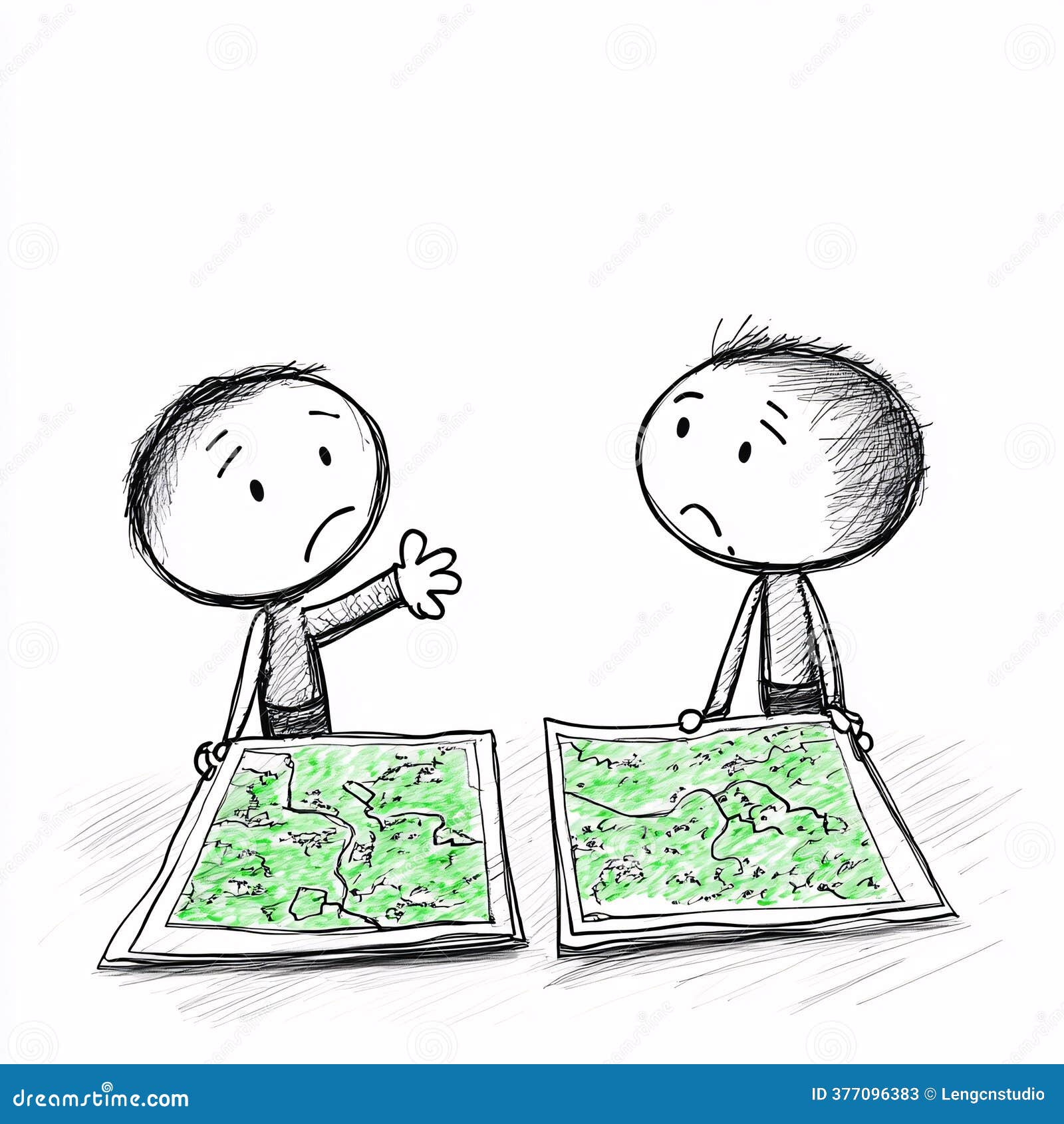 Cartoon Stick Figures Analyzing Two Maps Stock Illustration ...