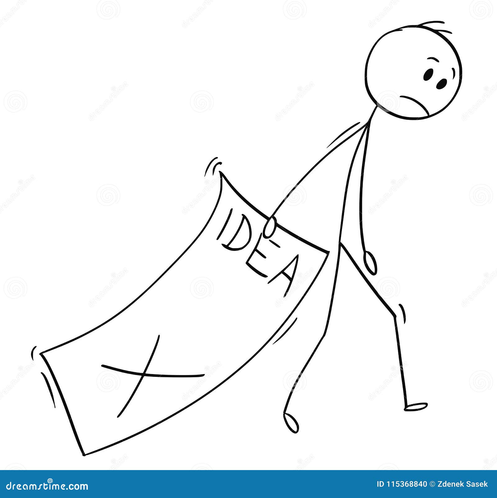 Cartoon of Sad Businessman Trailing Big Paper Sheet with Rejected Idea ... Cartoon of Sad Businessman Trailing Big Paper Sheet with Rejected Idea ...