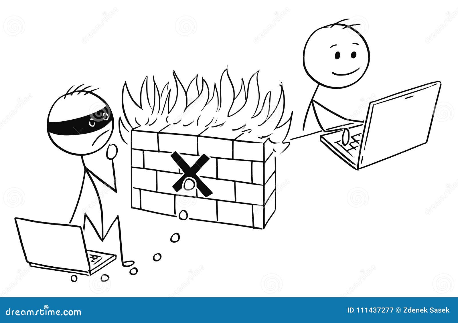 Cartoon of Man or Businessman Working on Computer while Hacker Cannot ...