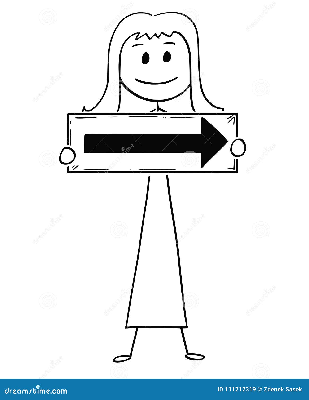 Cartoon Of Businesswoman Or Woman Holding Arrow Sign Pointing Right Stock Vector Illustration