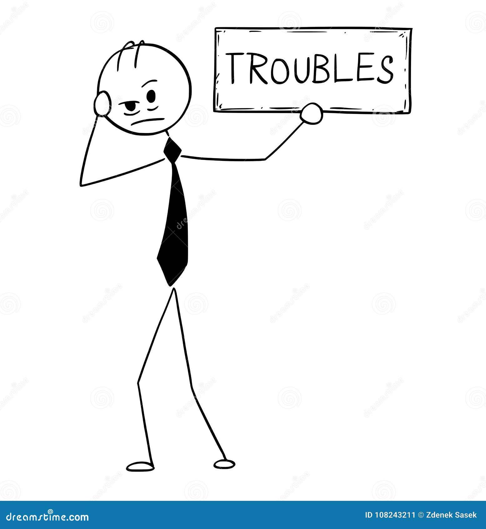 Conceptual Cartoon Of Depressed Businessman With Troubles Sign ... Conceptual Cartoon Of Depressed Businessman With Troubles Sign ...