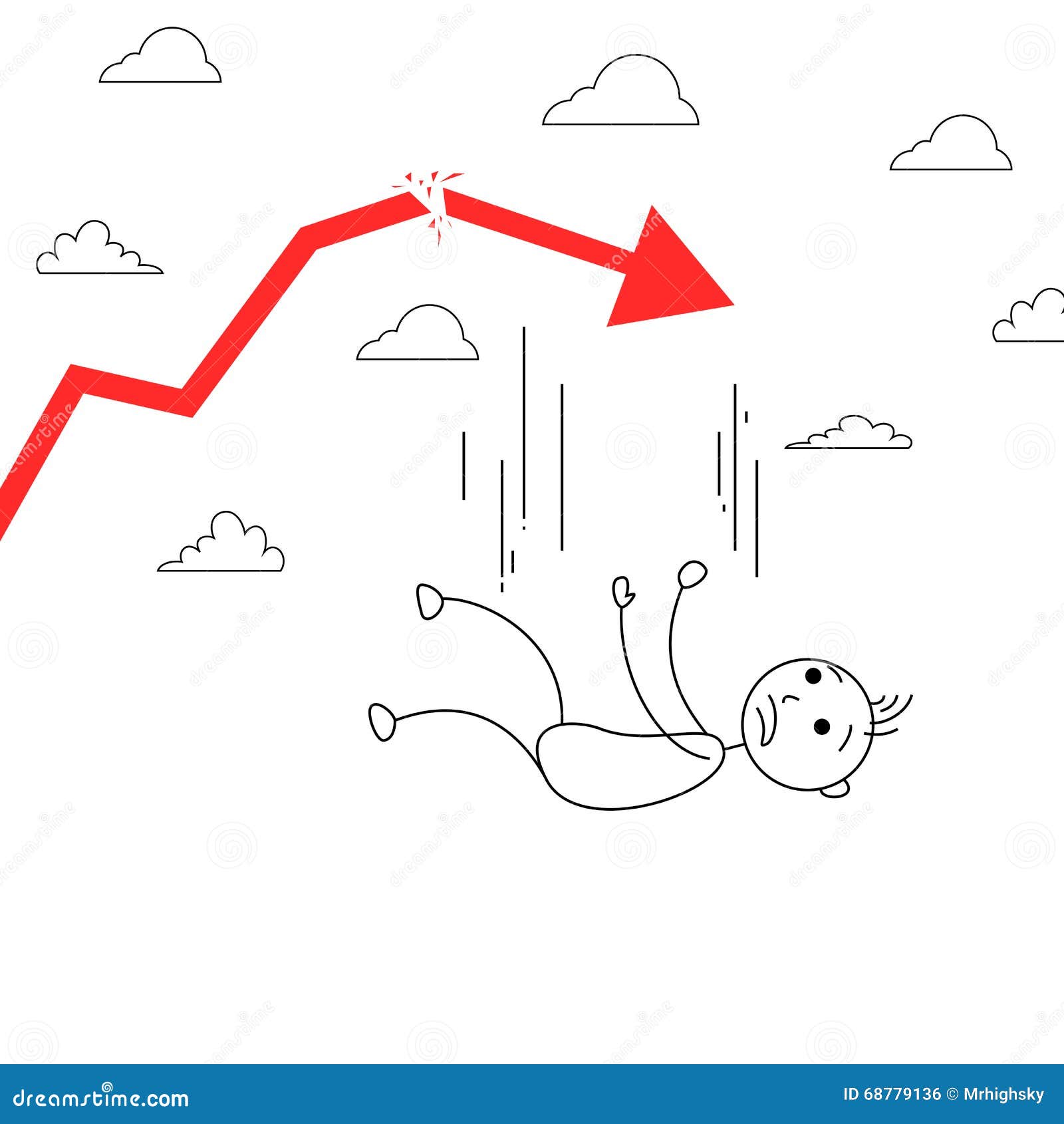 Cartoon Stick Man Falling from the Sky with a Broken Arrow Stock Vector ...