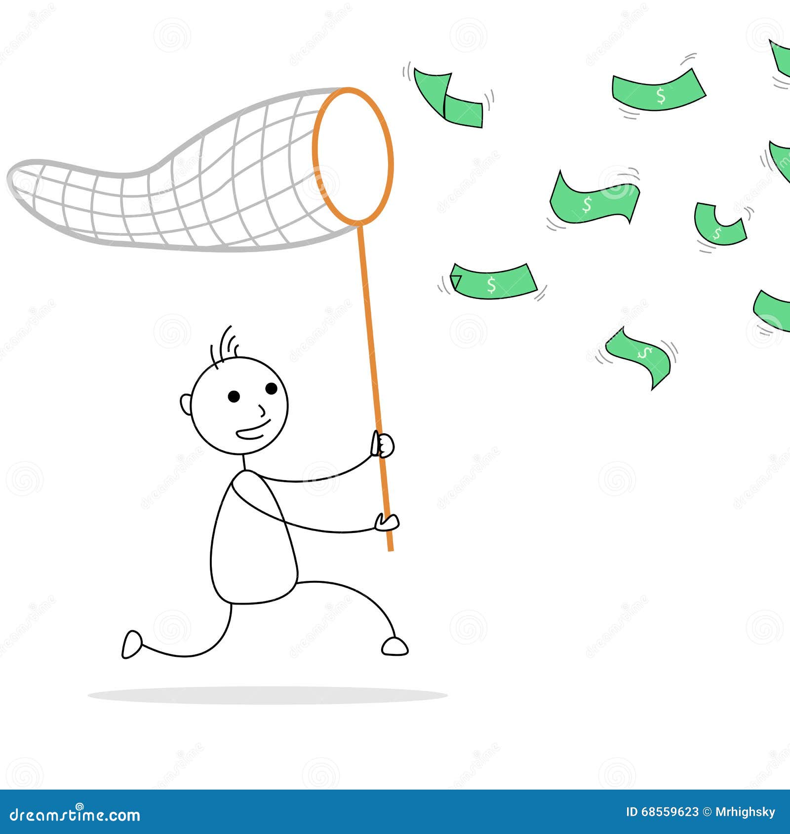 Cartoon Stick Man Catching Money Stock Vector - Illustration of human ...