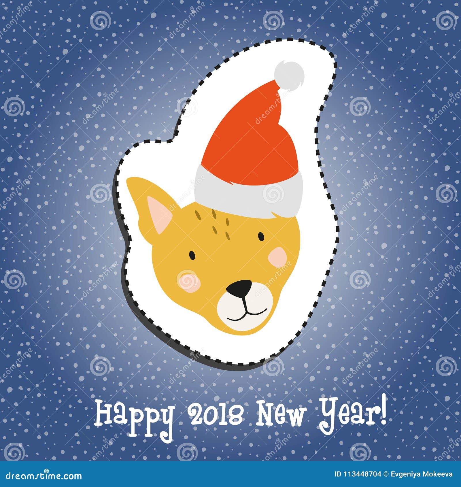 Cartoon Sticker with Dog on Snow Background. Vector Illustration Stock ...