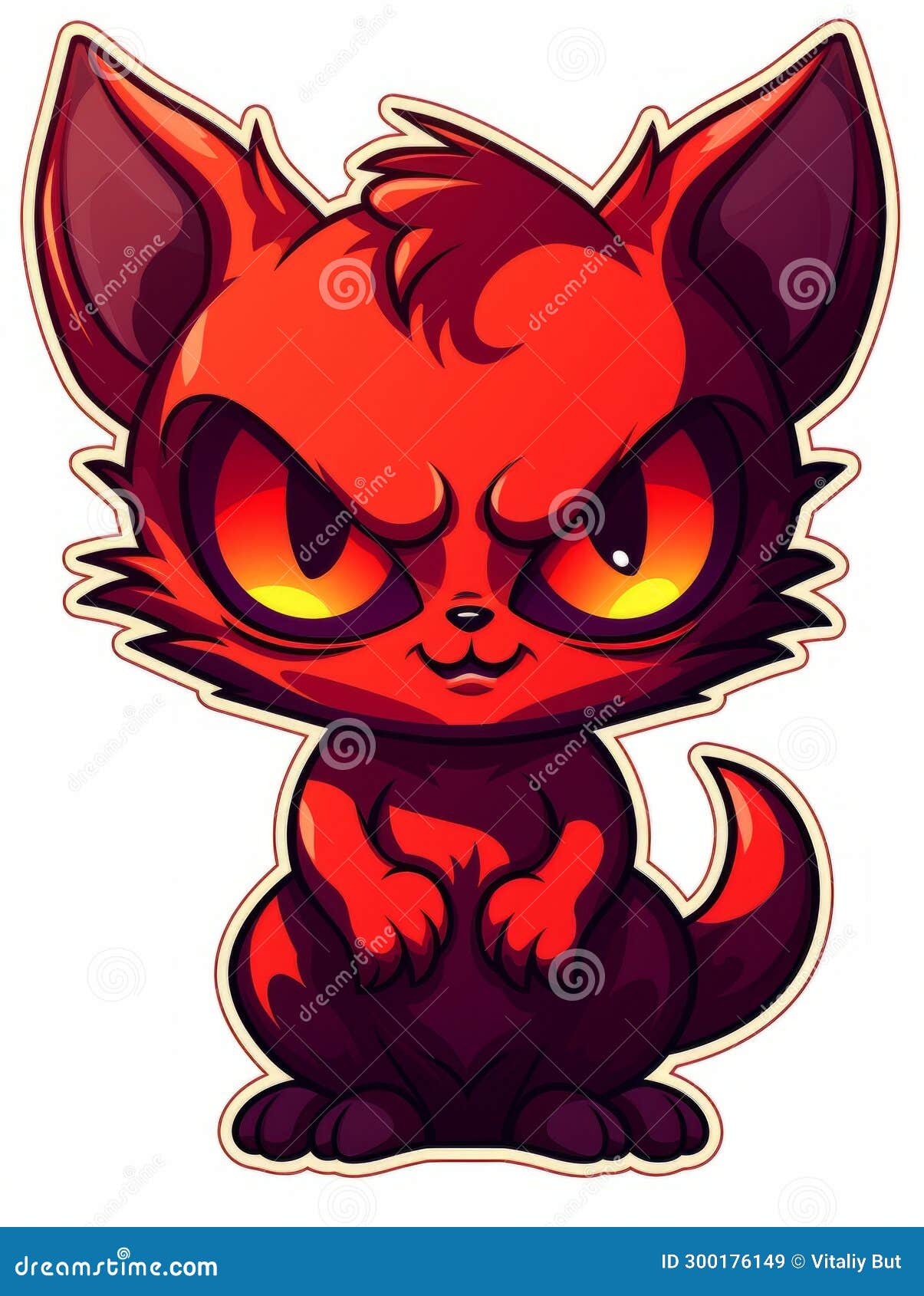 Cartoon Sticker Evil Daemon Kitten, AI Stock Illustration ...