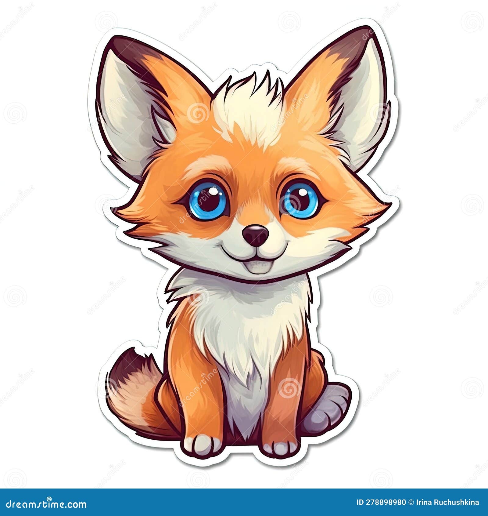 Cartoon Sticker with a Fox Cub. Sticker for Printing Stock Illustration ...