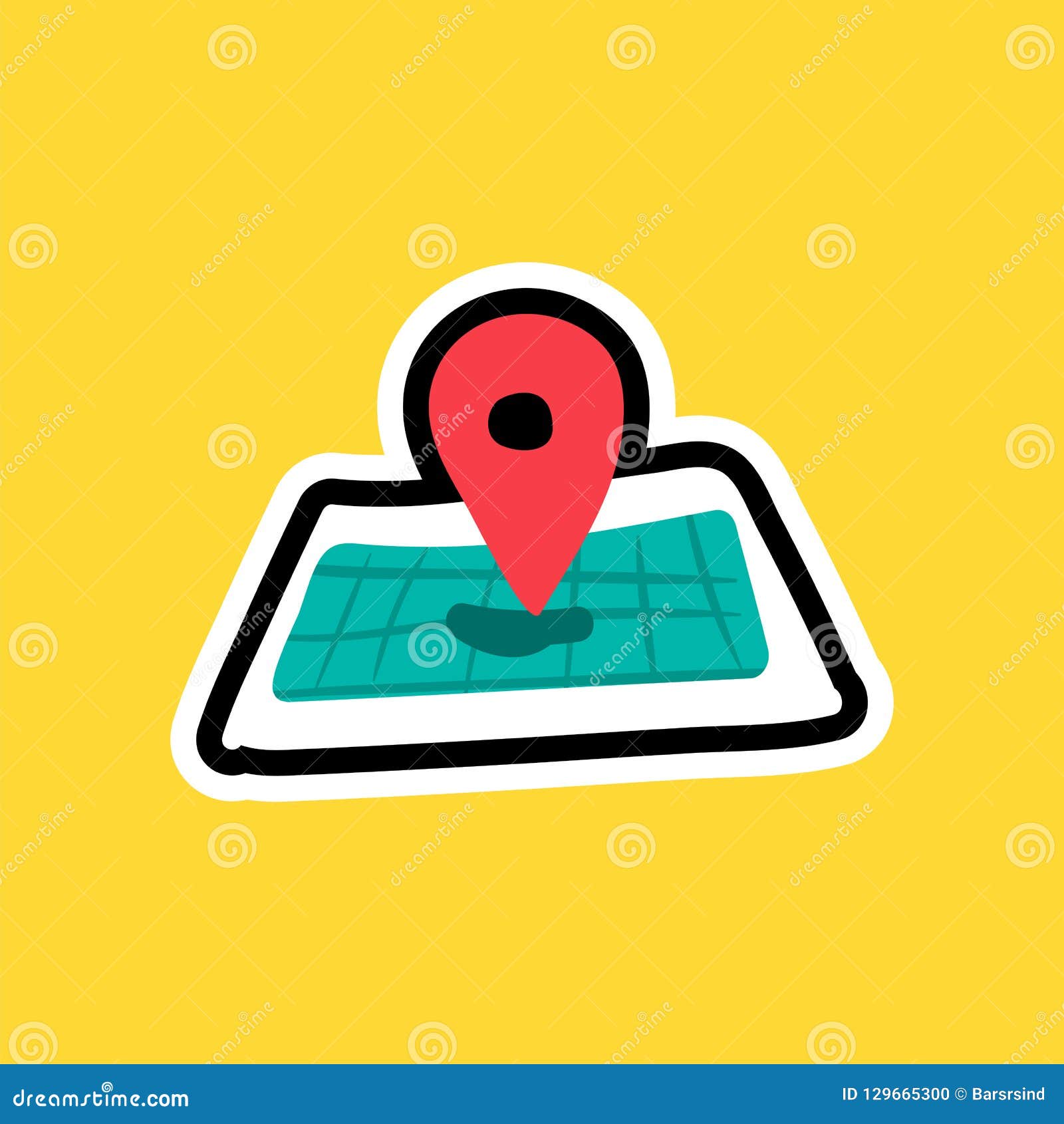 Cartoon Sticker with Map and Pointer Stock Vector - Illustration of ...