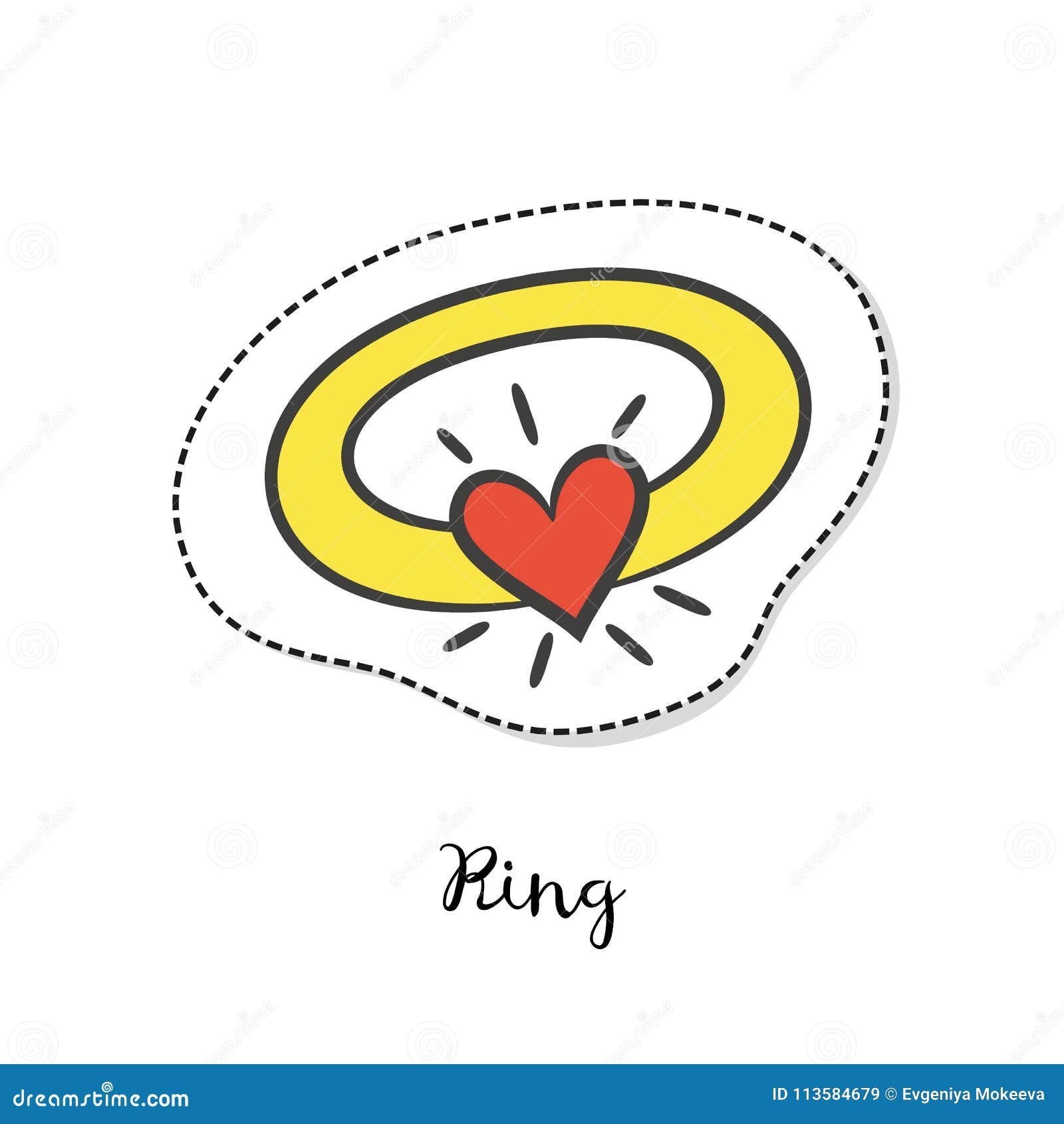 Cartoon Sticker with Ring on White Background. Stock Vector ...