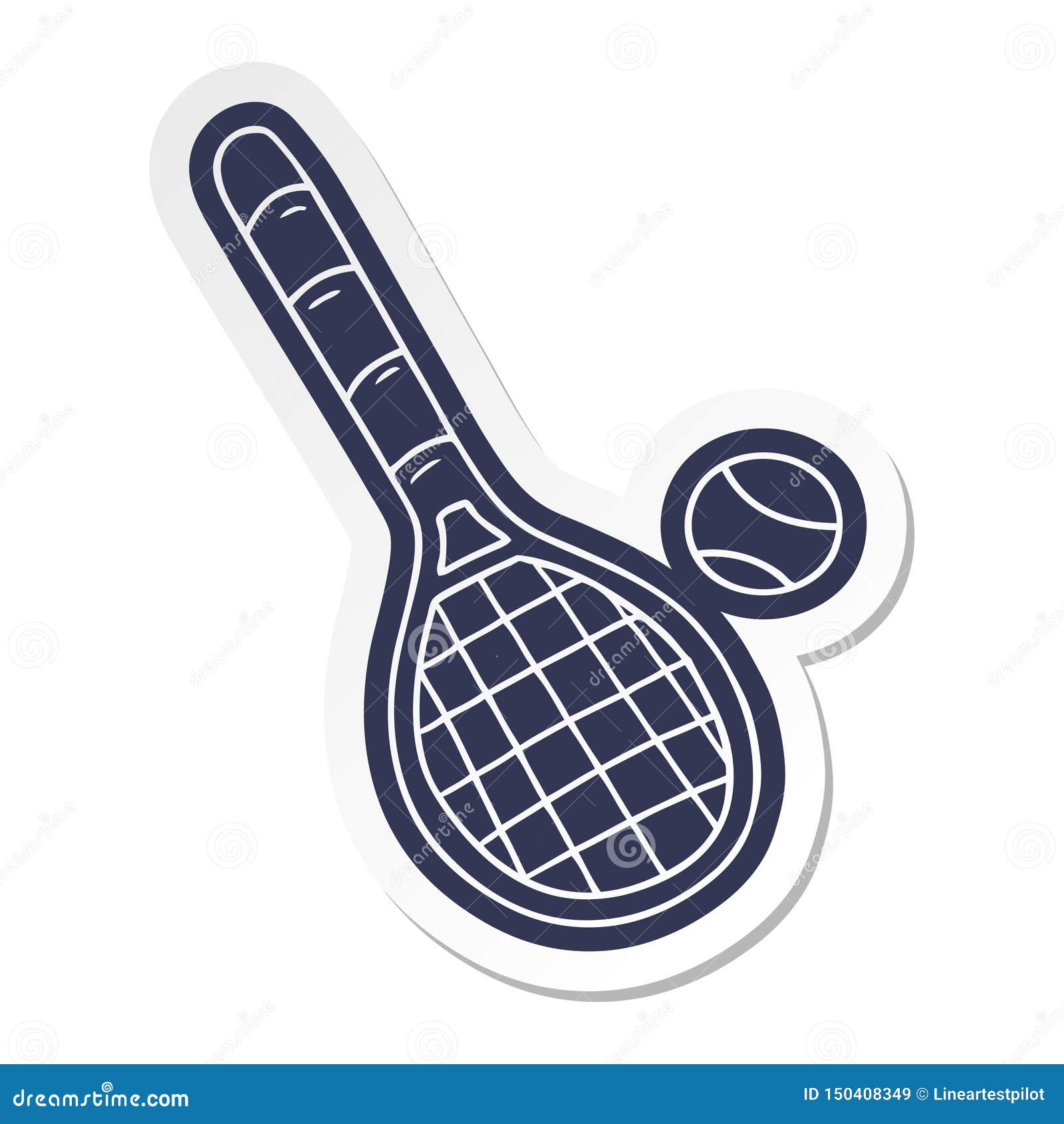 Cartoon Sticker Tennis Racket and Ball Stock Vector - Illustration of ...