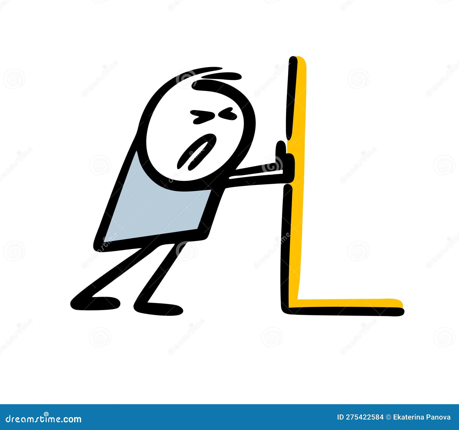 Cartoon Stickman with an Effort Rested His Hands on the Box and Cant ...