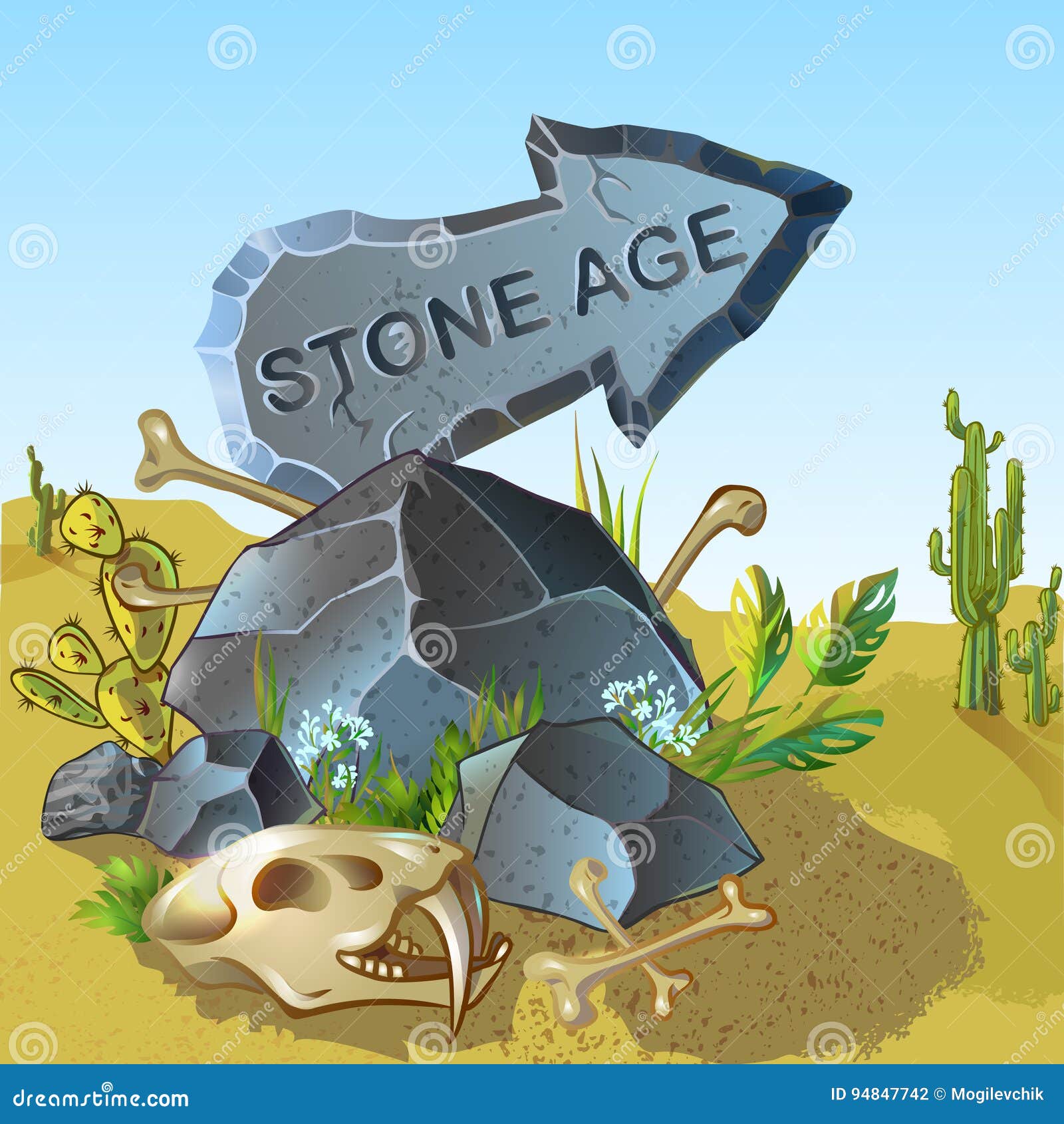 Cartoon Stone Age Pointer Template Stock Vector - Illustration of arrow ...