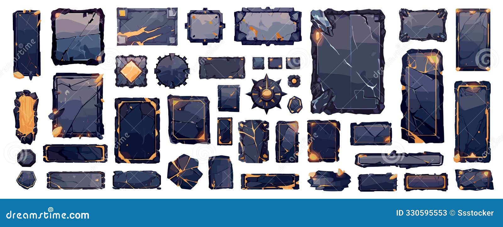 Cartoon Stone Game UI Set. Magic Fantasy Menu Boards Tablets Buttons ...