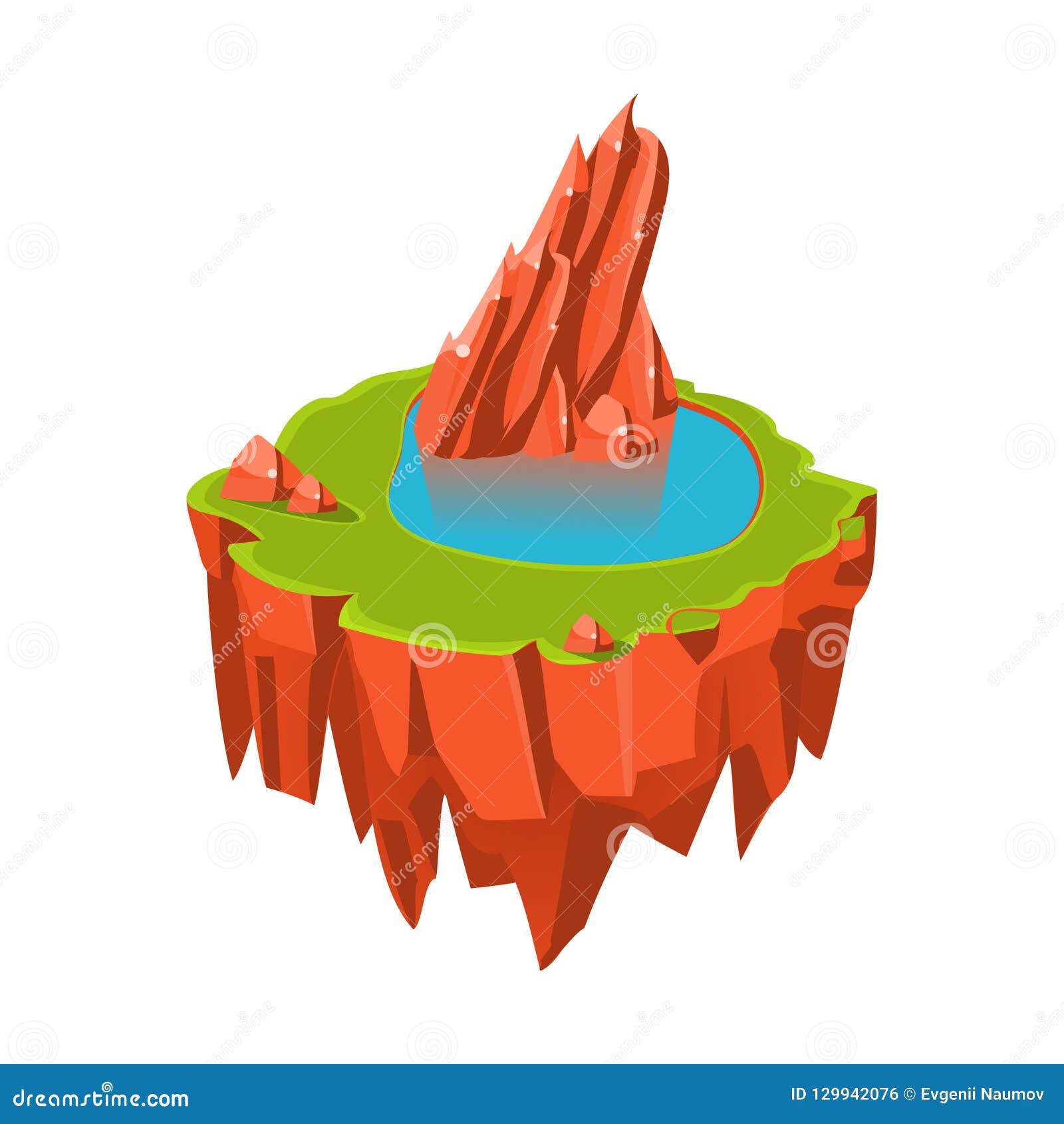 Cartoon Orange Stone Isometric Island with Lake and Cliff for Game ... Cartoon Orange Stone Isometric Island with Lake and Cliff for Game ...