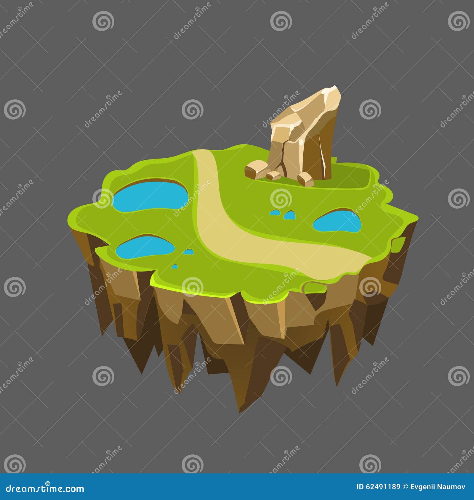Cartoon Stone Isometric Island with Waterfall and Stock Vector ...