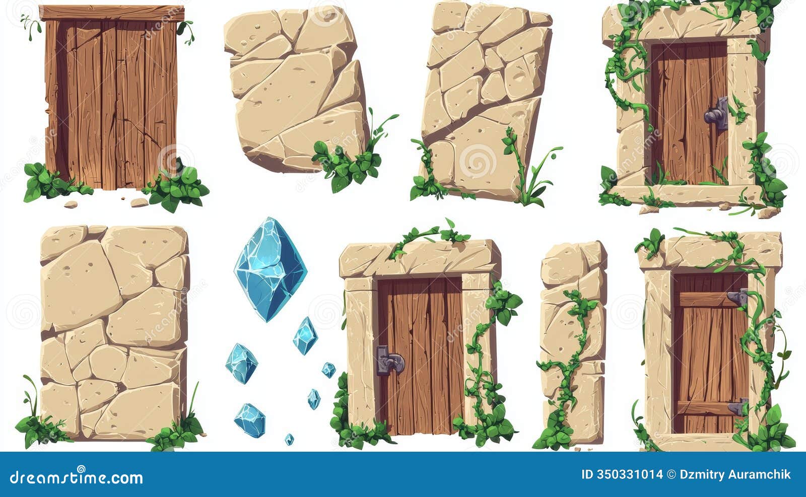 Cartoon Stone, Timber, and Vine Frame GUI Kit, Game UI Components Stock ...