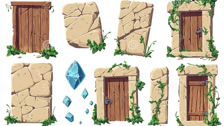 Cartoon Stone, Timber, and Vine Frame GUI Kit, Game UI Components Stock ...