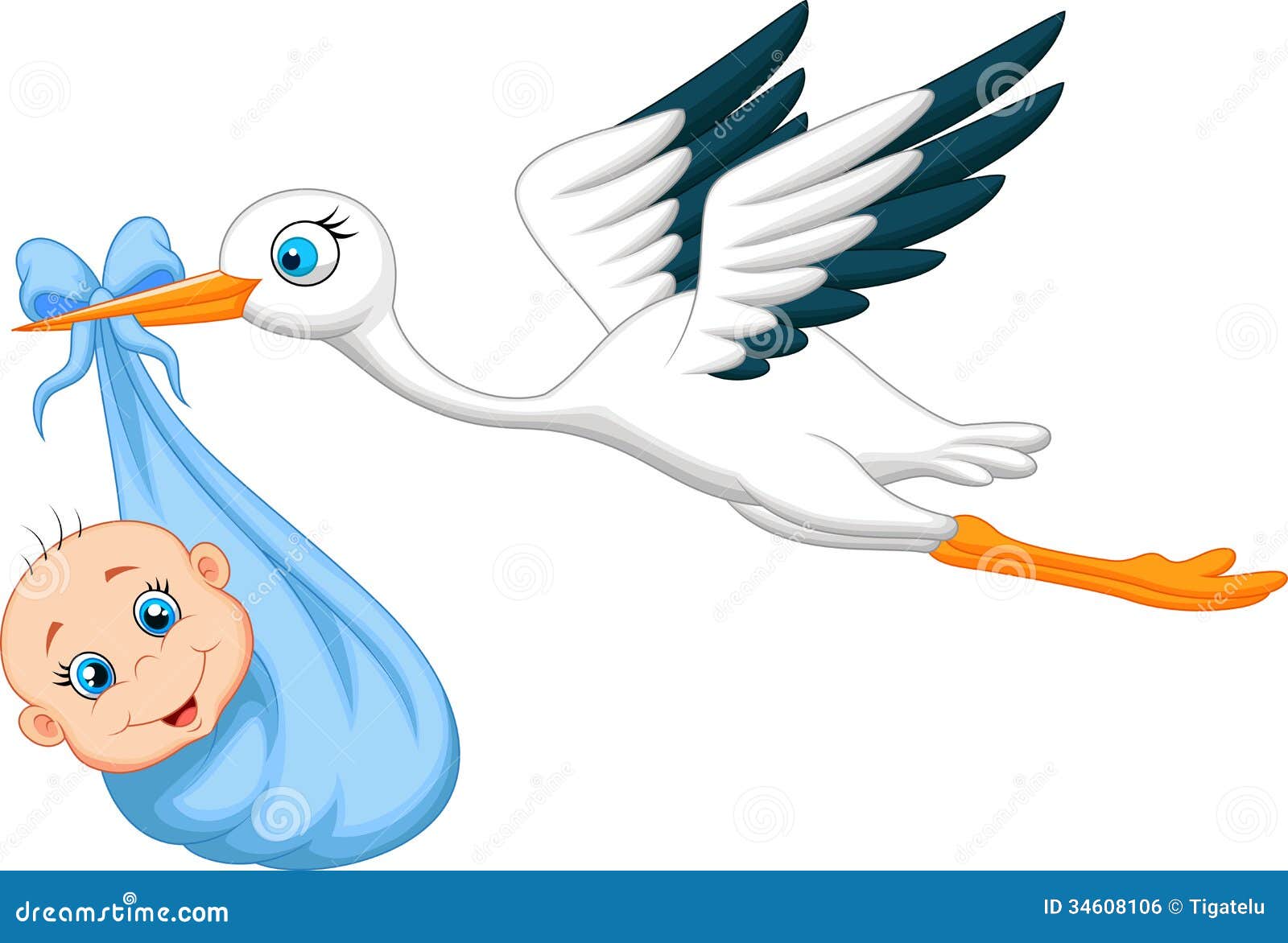 Cartoon Stork With Baby Royalty Free Stock Image - Image: 34608106