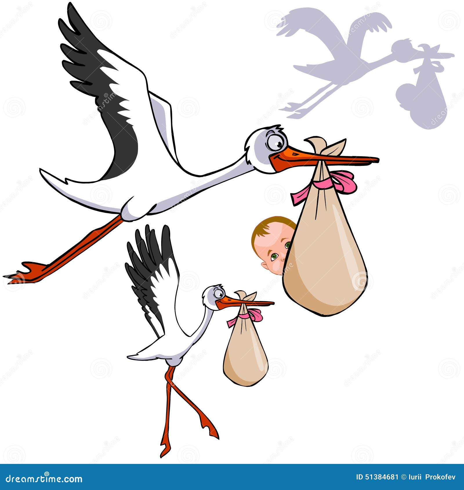 Cartoon Stork Delivering A Baby Girl Vector Illustration ...