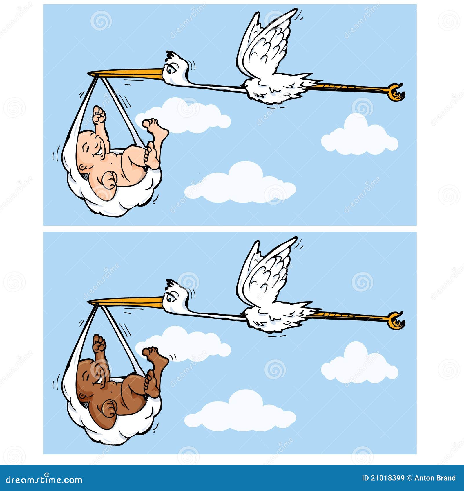 Cartoon Stork Delivering A Baby Girl Vector Illustration ...