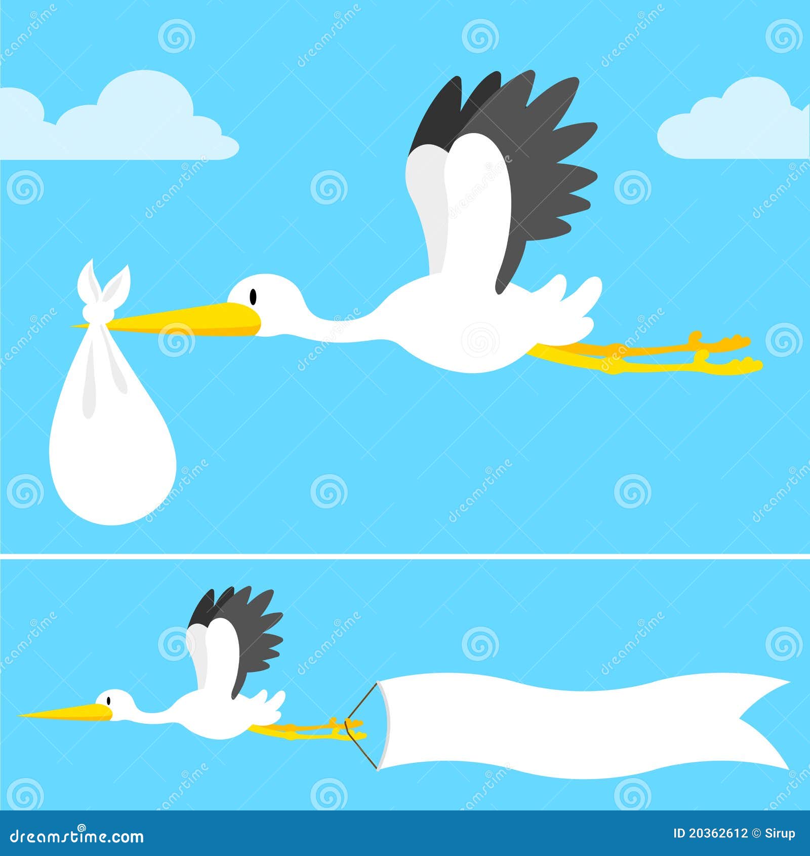 Cartoon Stork Flying with Banner Stock Vector - Illustration of copy ...