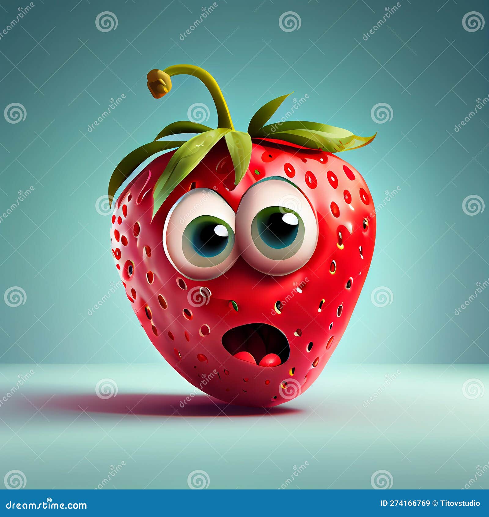 Cartoon Strawberry with Big Eyes on a Blue Background Stock Image ...