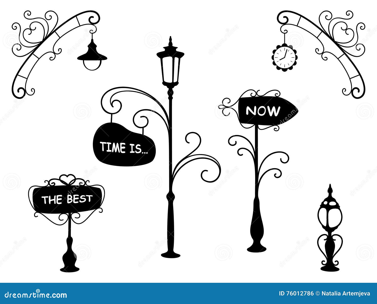 Cartoon Street Lamps and Signboards Stock Vector - Illustration of icon ...