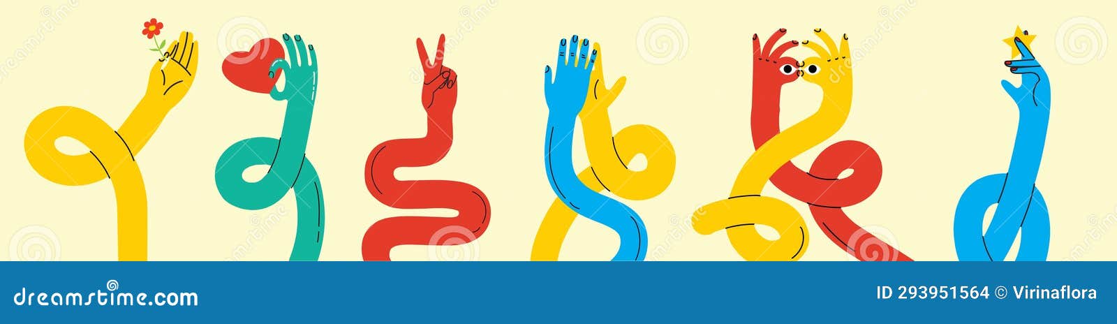 Cartoon Stretched, Flexible Long Hands Abstract Drawn Comic Vector ...