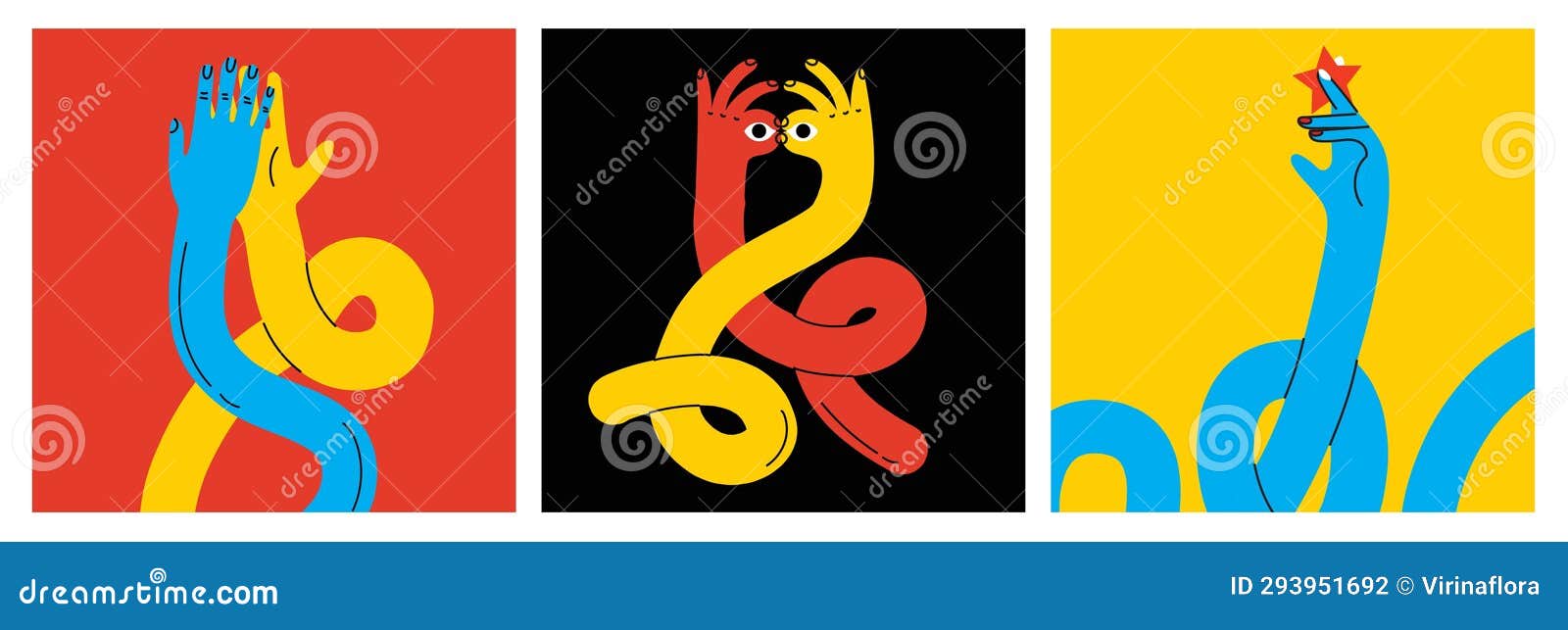 Cartoon Stretched, Flexible Long Hands Abstract Drawn Comic Vector ...